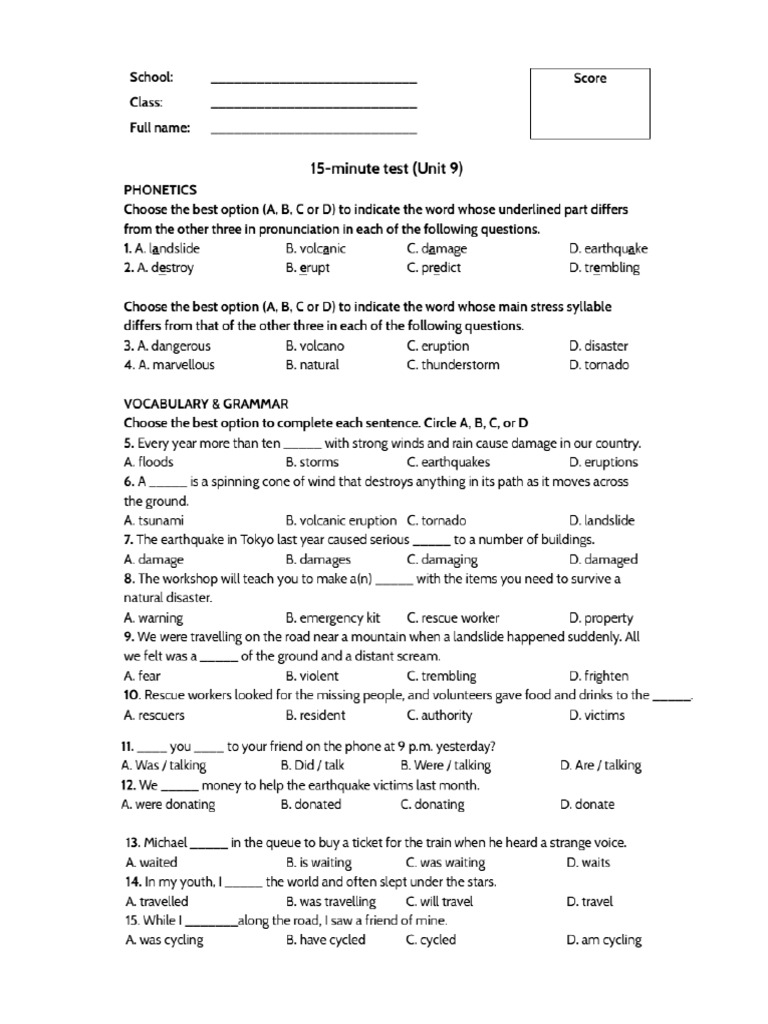 UNIT 9 TEST 15' | PDF