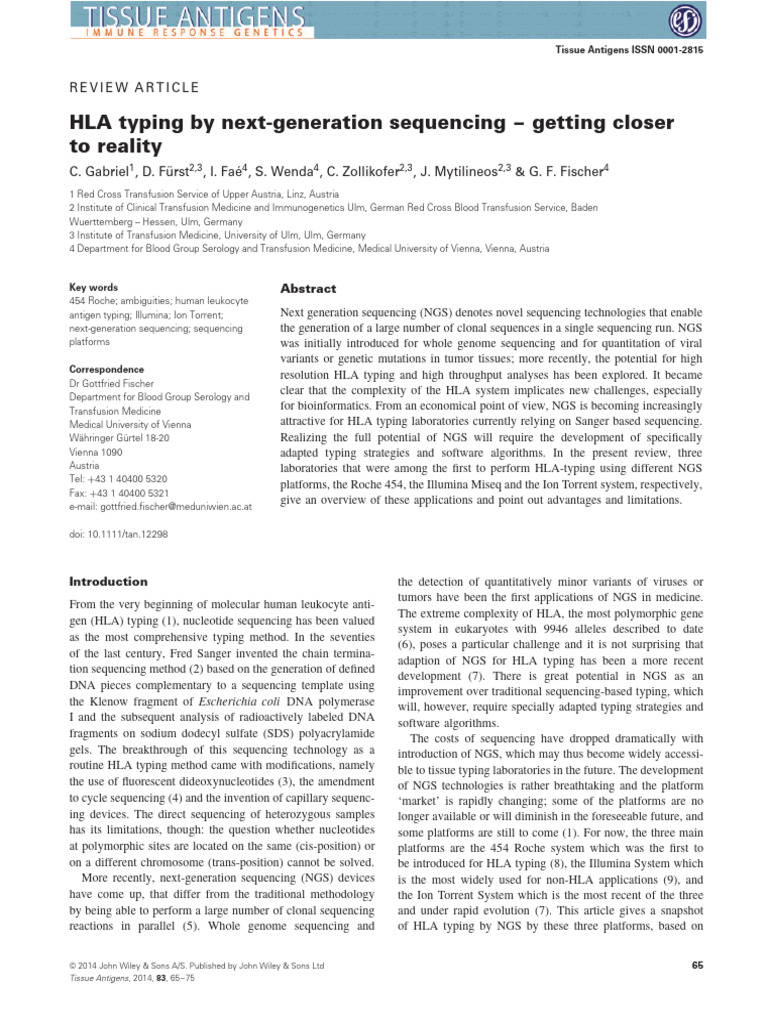 Hla Typing By Next Generation Sequencing Pdf Dna Sequencing Polymerase Chain Reaction