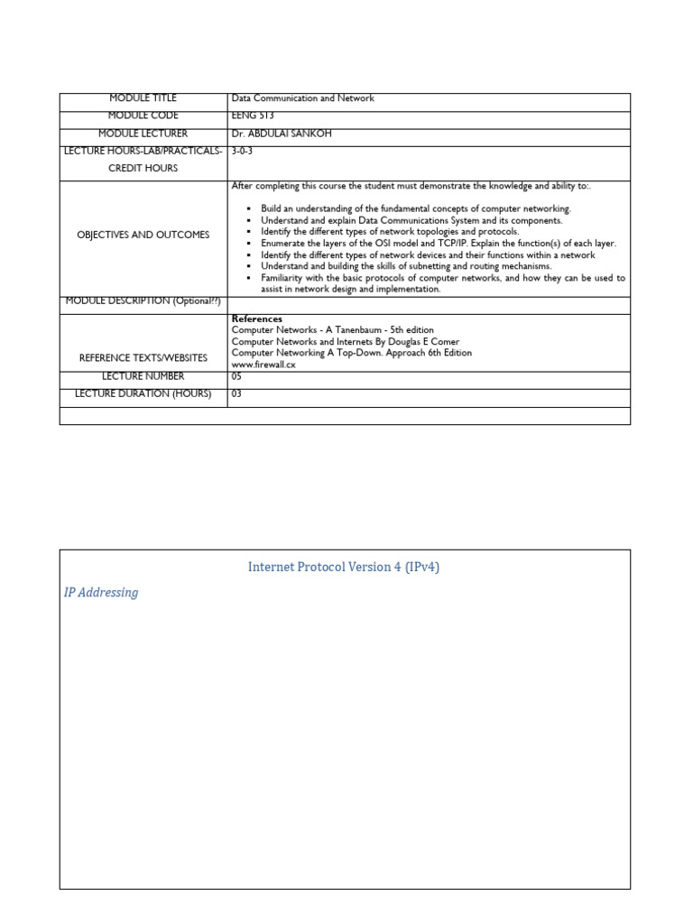 Lecture 05-Data Communication & Network IP Addressing | PDF | Computer Network | Ip Address