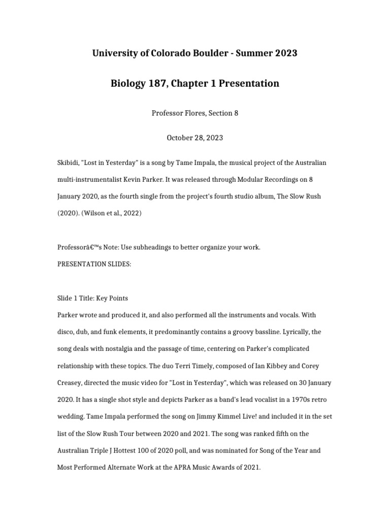 Biology 187 Chapter 1 Presentation | PDF | Recorded Music | Music Industry
