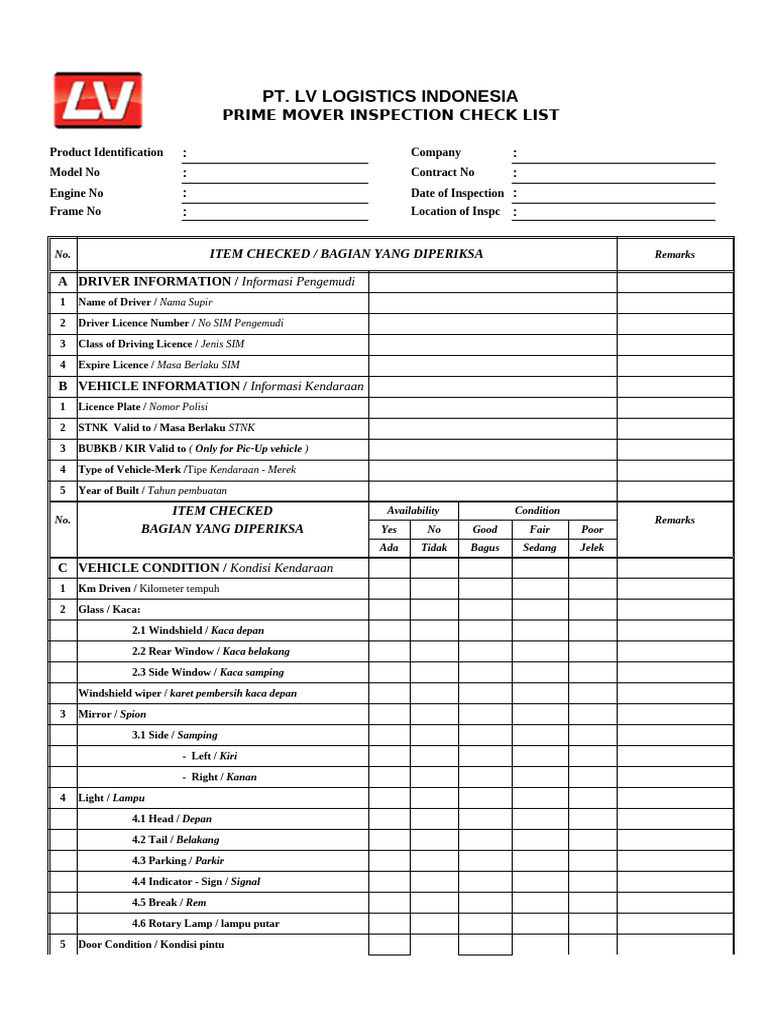 Form Inspeksi Multiaxle | PDF