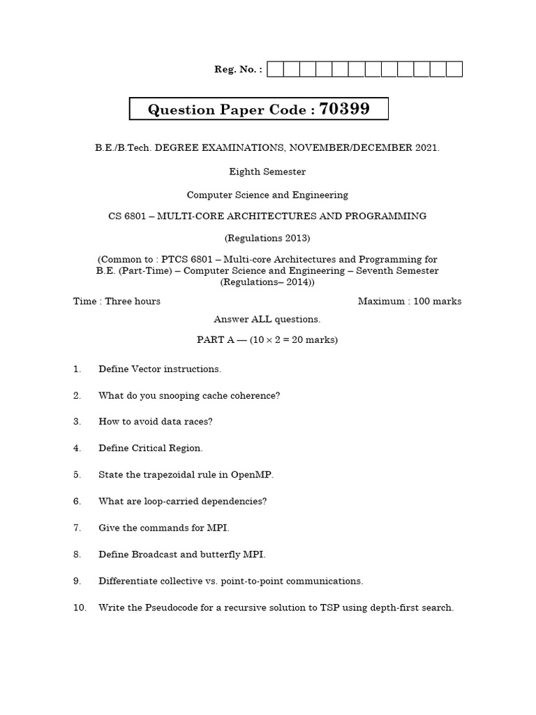 CS6801 - Multi Core Architectures and Programming - R2013 - 2021 Nov | PDF | Multi Core ...