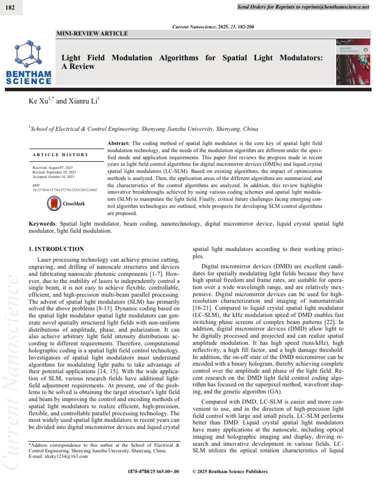 Current Nanoscience-2025-Light Field Modulation Algorithms For Spatial LightModulators A Review ...