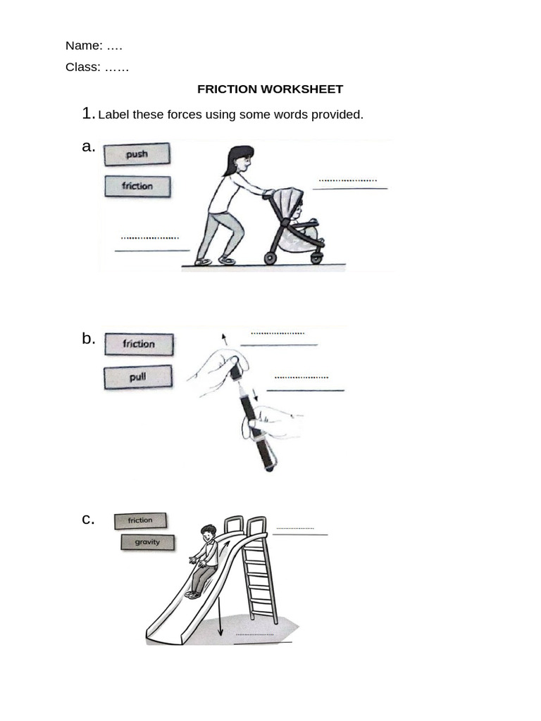 Friction Worksheet for Force Analysis | PDF