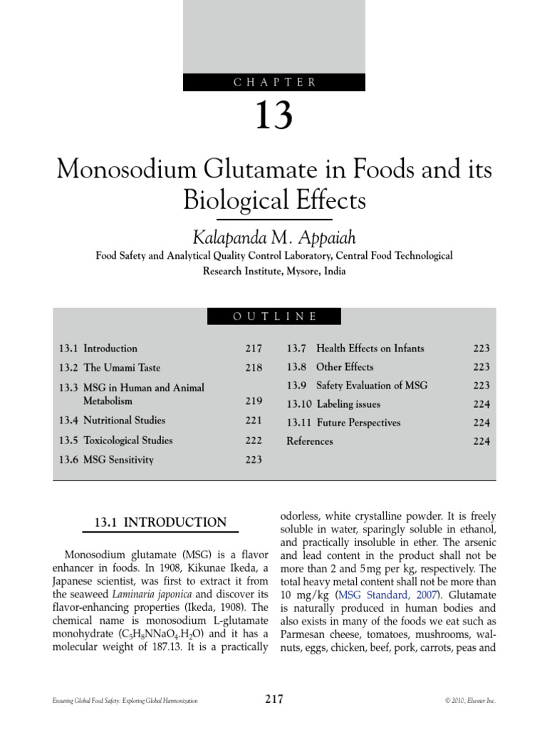 Chapter 13 - Monosodium Glutamate in Foods and Its - 2010 - Ensuring Global Foo | PDF | Glutamic ...