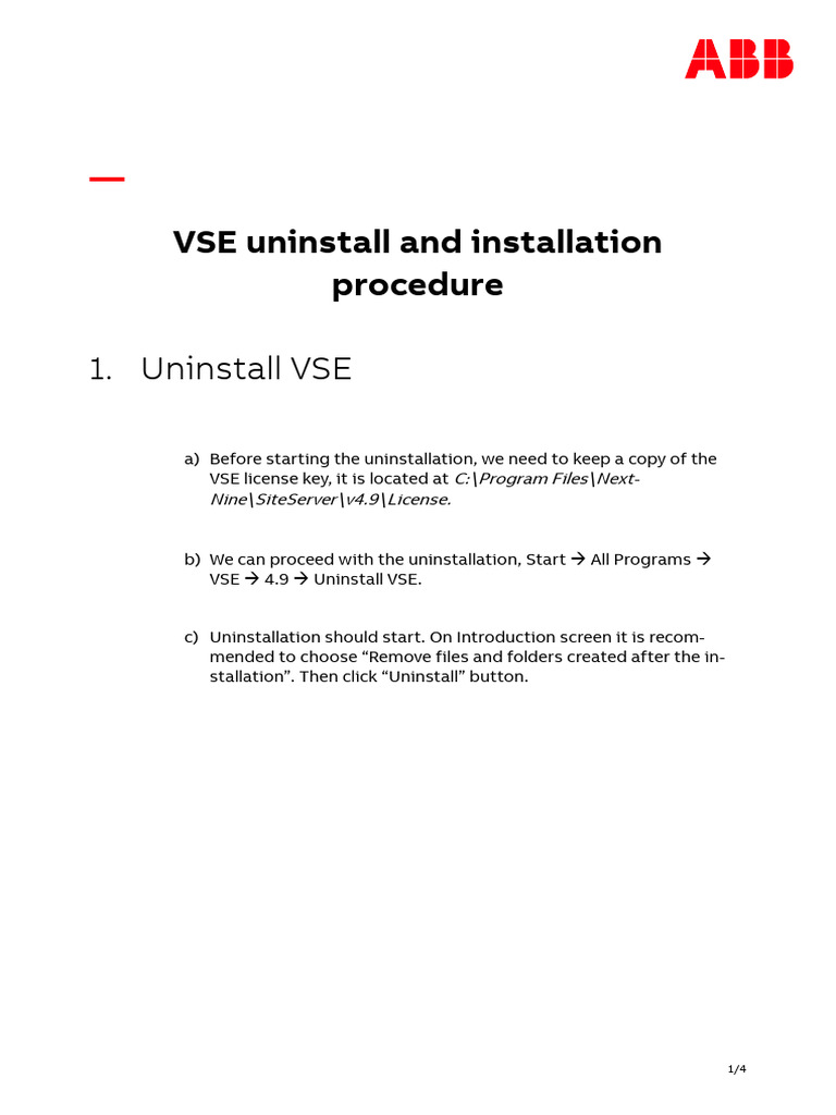 VSE Uninstall and Installation Procedure | PDF