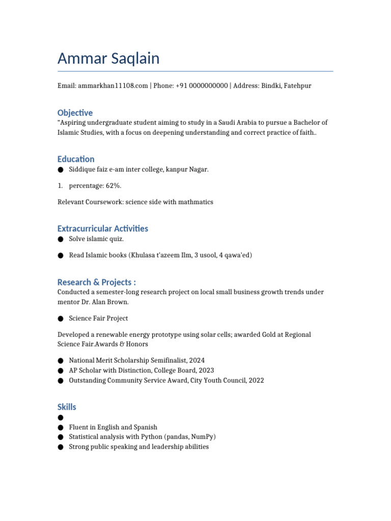 Harvard Student CV | PDF