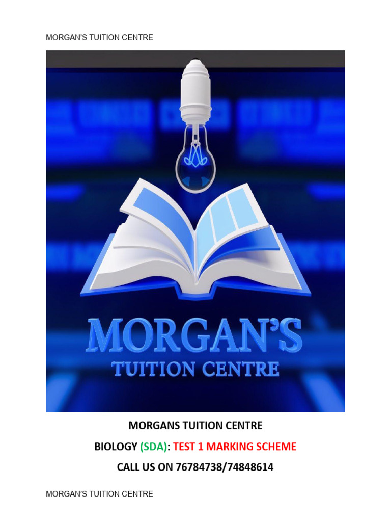 Biology Sda Test 1 Marking Key Morgan's Tuition Centre 2025 | PDF ...