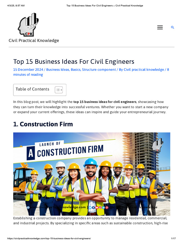 Top 15 Business Ideas For Civil Engineers Civil Practical Knowledge ...