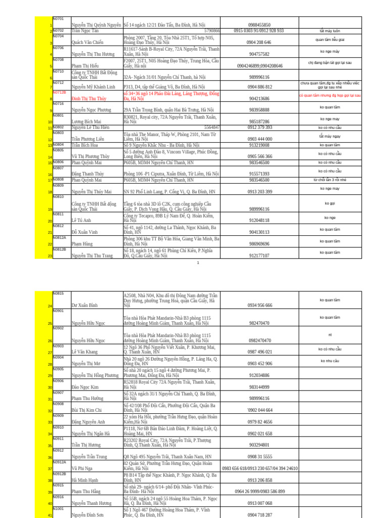 Data Vinhomes Nguyen Chi Thanh | PDF