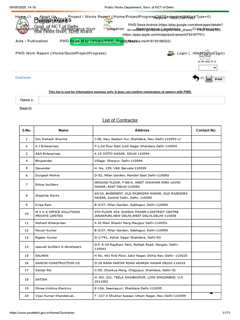 PWD Contractor List | PDF | Delhi