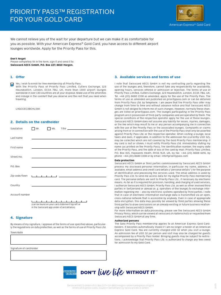 Priority Pass Registration for Gold Card | PDF