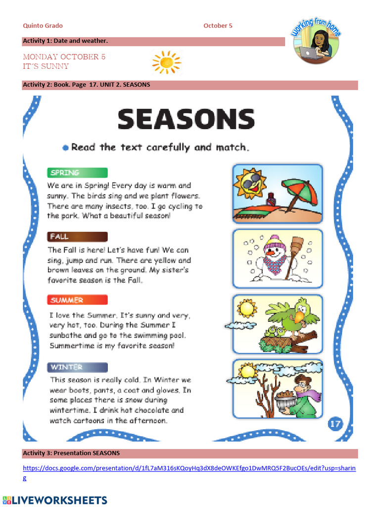 Monday October 5 It S Sunny: Activity 1: Date and Weather | PDF