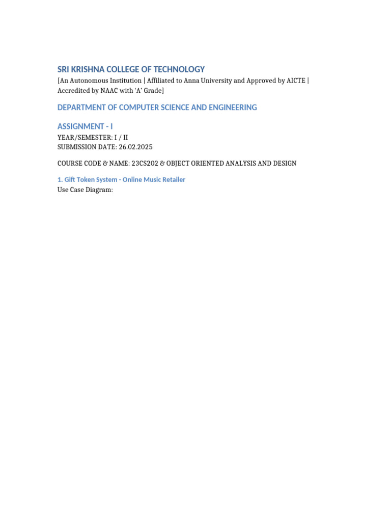 OOAD Assignment With Diagram | PDF
