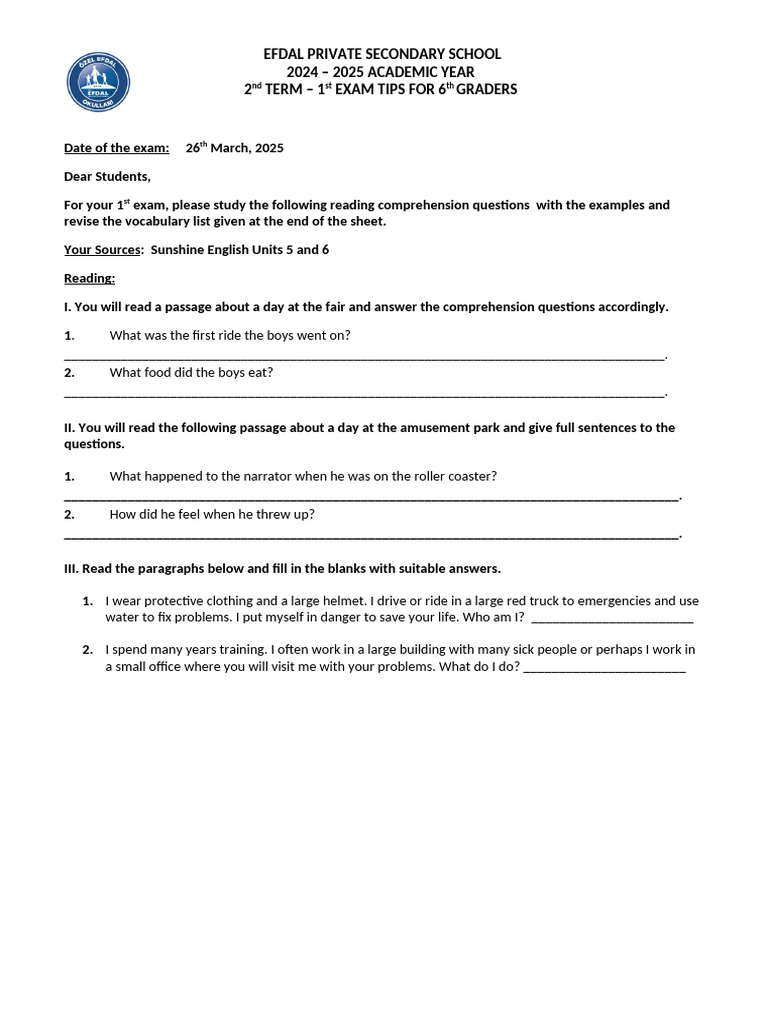 6AB Exam Tips 2nd Term 1 Exam | PDF