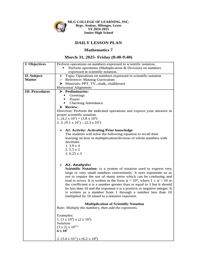 Perform Operations On Numbers Expressed in Scientific Notation ...