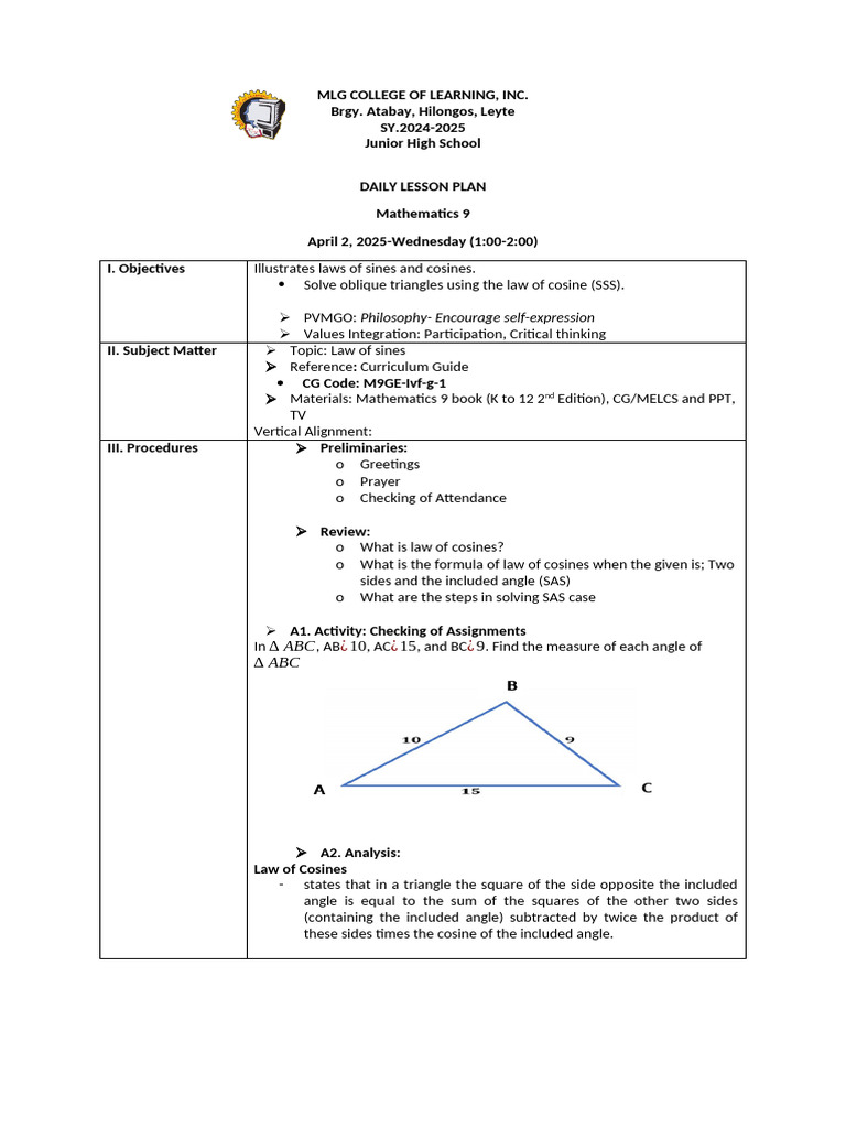 Law of Cosine SSS Case - 020337 | PDF | Euclidean Plane Geometry | Euclid