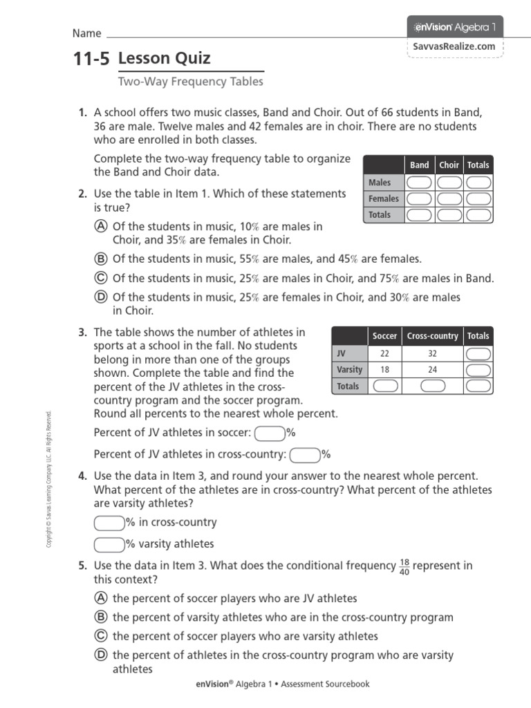 Printable - 11-5 - Lesson Quiz | PDF | Sports | Team Sports