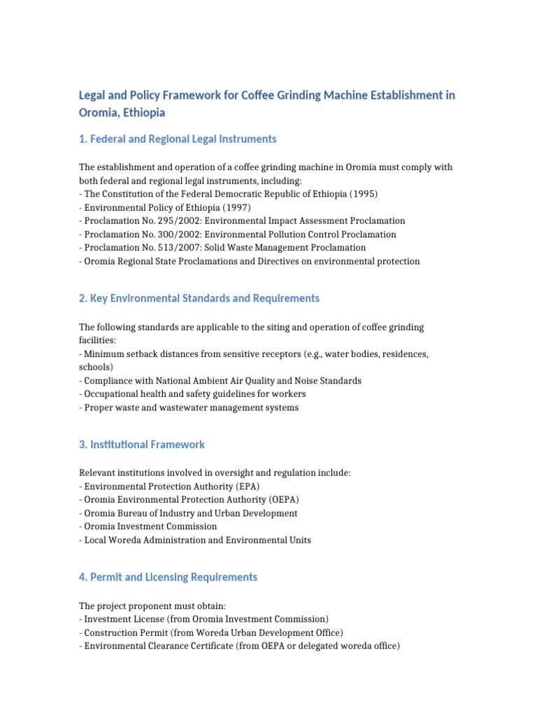 Legal and Policy Framework Coffee Grinding Establishment | PDF