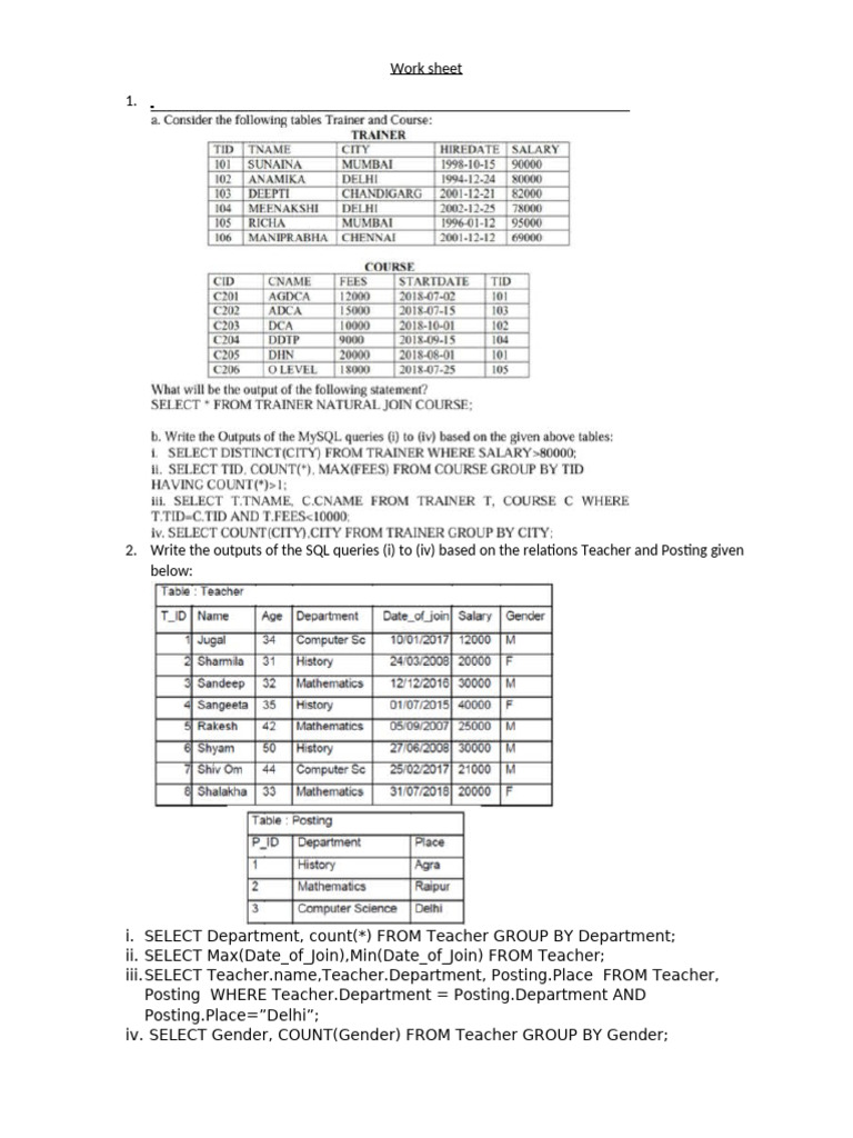 Work sheet | PDF