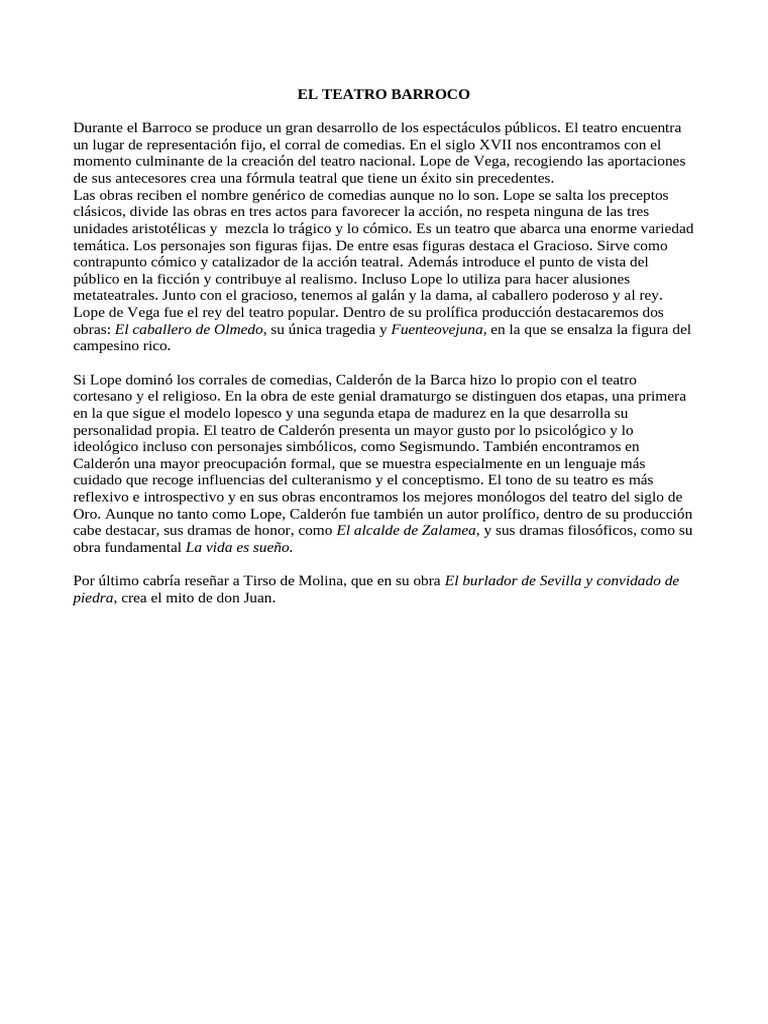 El Teatro Barroco 2 | PDF