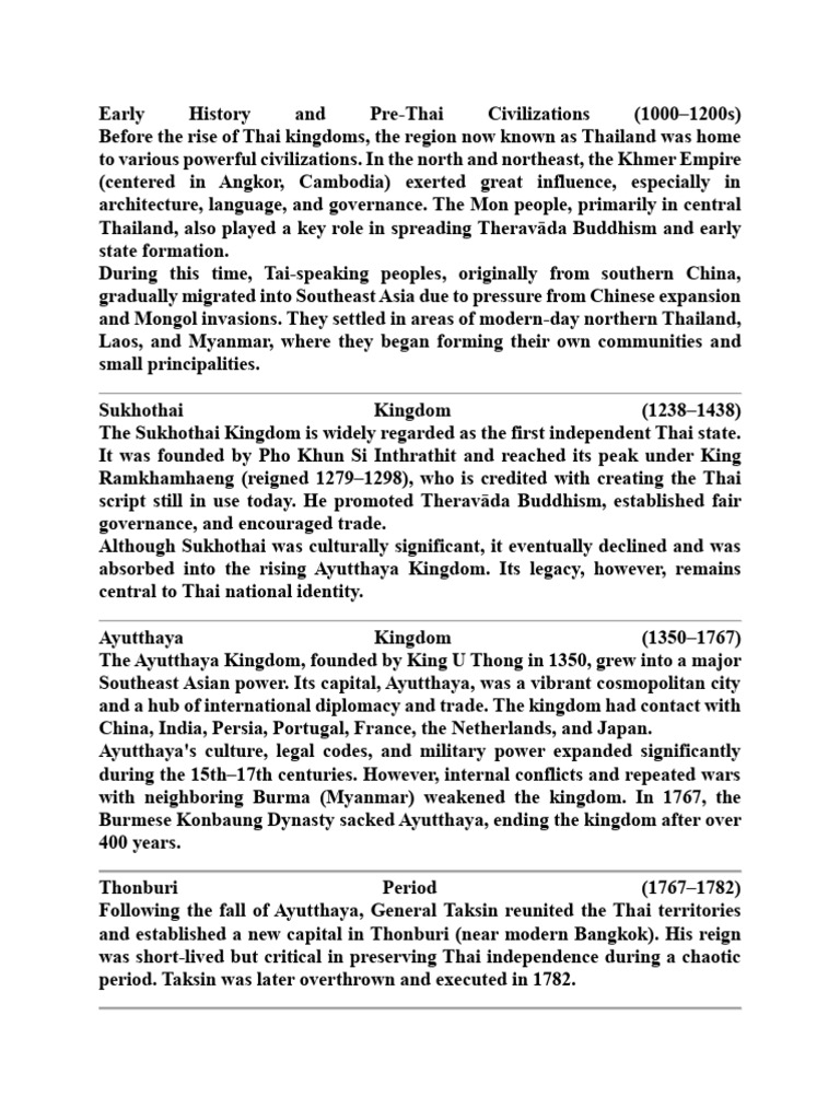 History of Thailand: From Pre-Civilizations to Modern Era | PDF ...