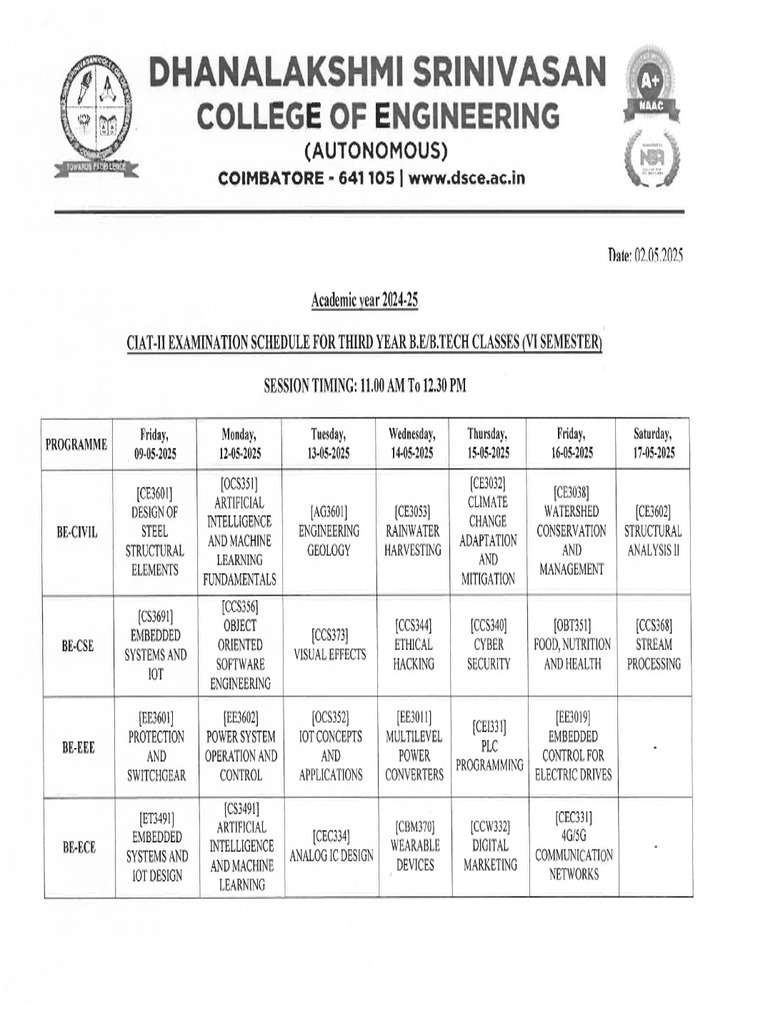 III Year Ciat-II Schedule | PDF