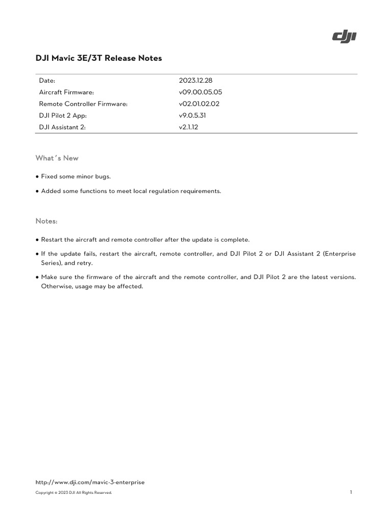 DJI_Mavic_3E_3T_Release_Notes_EN | PDF | Remote Control | Thermography