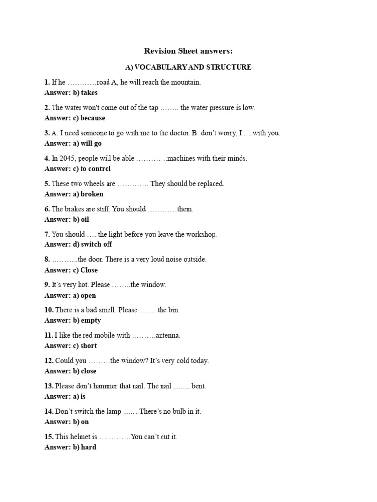 G1 Revision Sheet Answers - 2nd Term | PDF