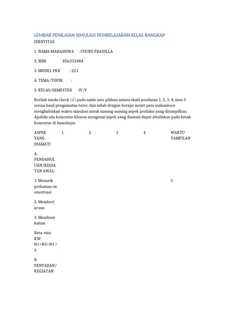 Lembar Penilaian Simulasi | PDF