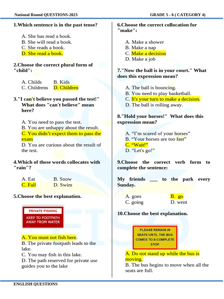 National English Category 4 (5 - 6 - Grades) | PDF