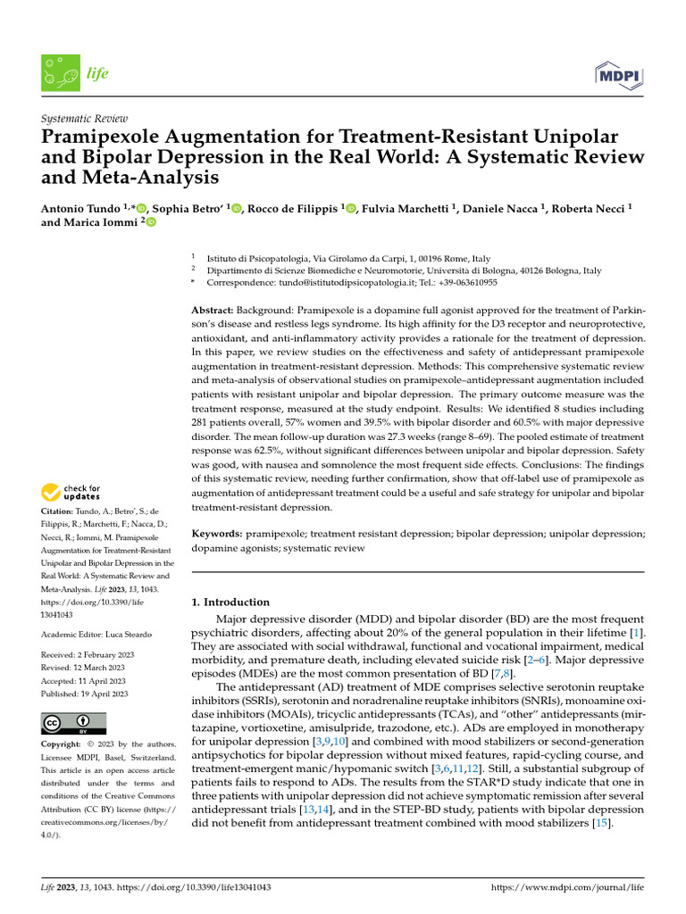 Pramipexole Augmentation in Depression | PDF | Major Depressive ...