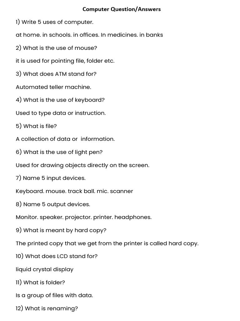 Computer Class 4 Q Ans Mid | PDF