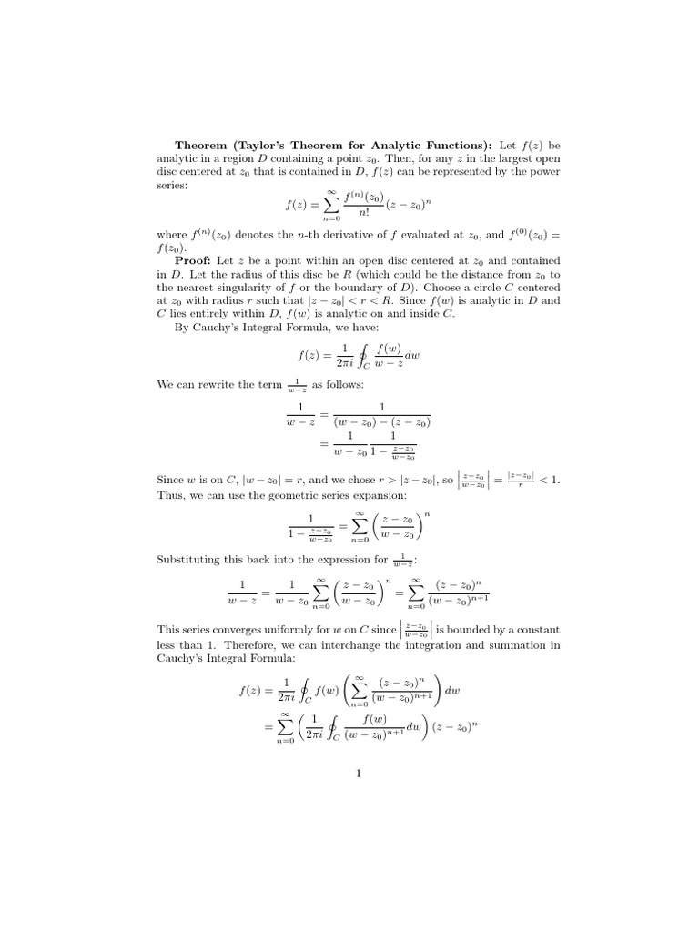 Taylor's Theorem For Analytic Functions | PDF | Analytic Function | Geometry