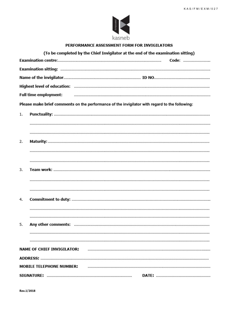 PERFORMANCE ASSESSMENT FORM FOR INVIGILATORS Coded | PDF