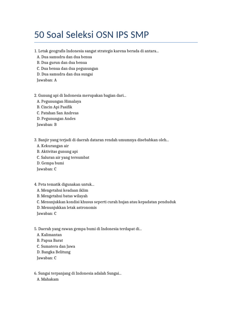 50 Soal Osn Ips SMP Edit | PDF