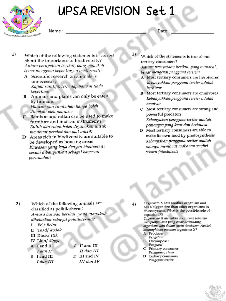 Science Form 2 Set 1 4th May | PDF