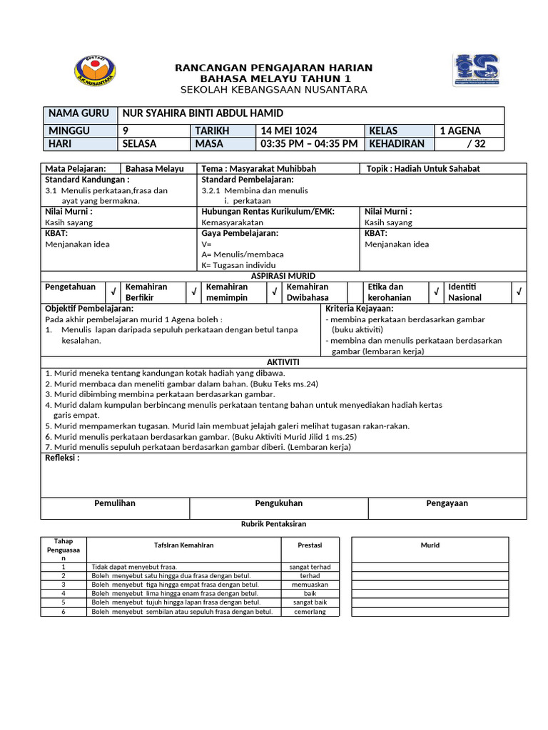 RPH M9 (12 Mei - 16 Mei) - Jadual Baru | PDF