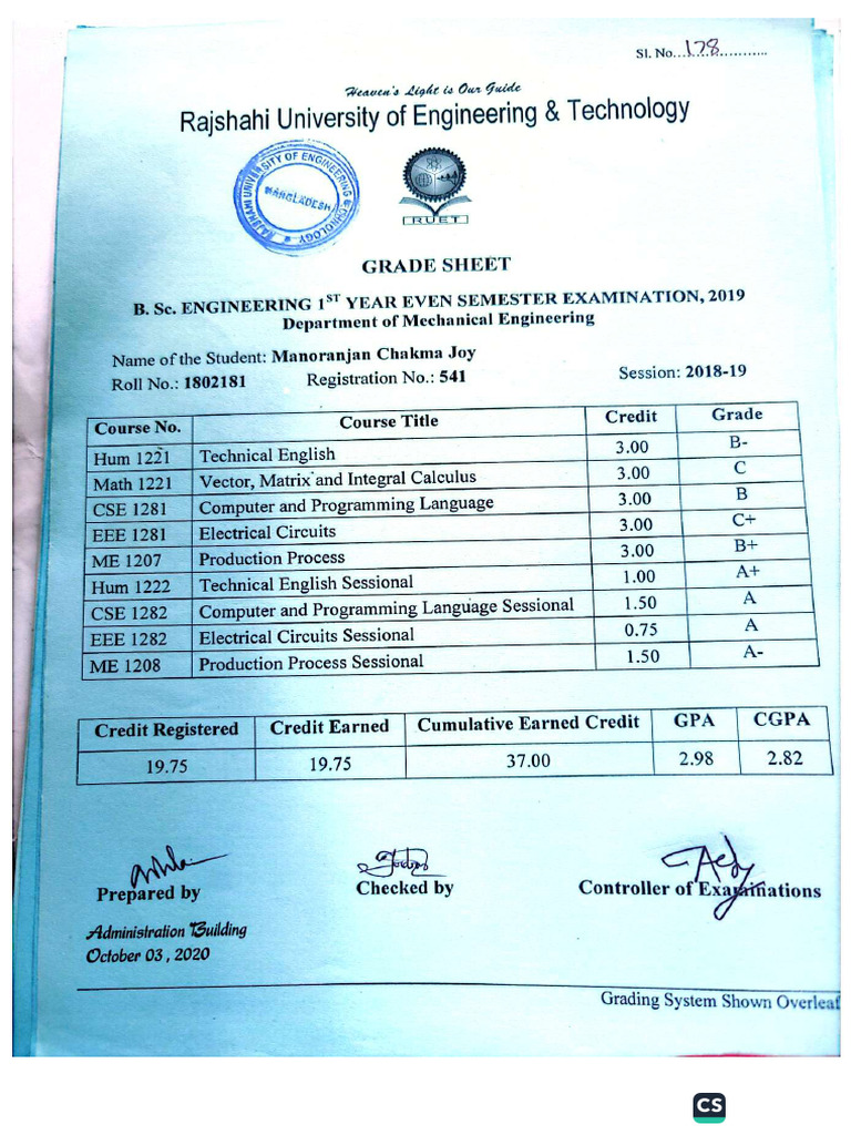1st Year Academic Transcript | PDF