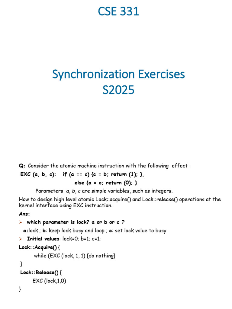 Exercise Synchronization Locks S2025 | PDF | Thread (Computing ...