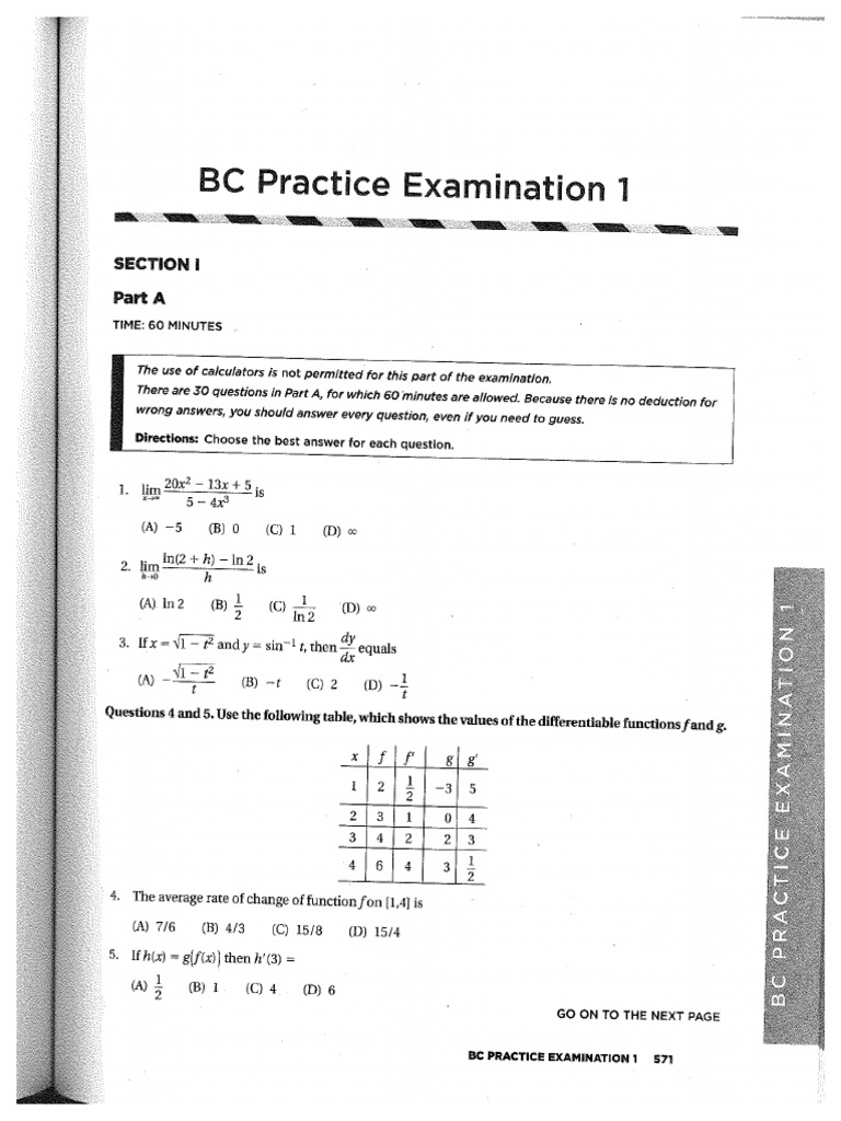 BC Practice Test 1 Section 1 Part A | PDF