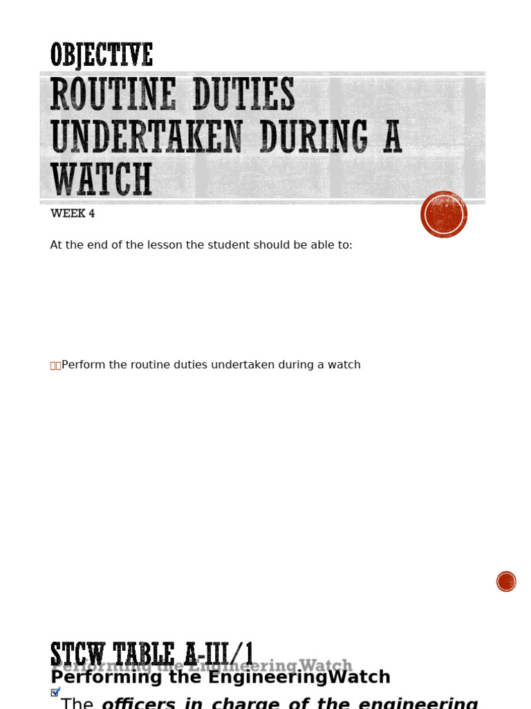 WEEK 4 Routine Duties Undertaken During A Watch0 | PDF | Engineering ...