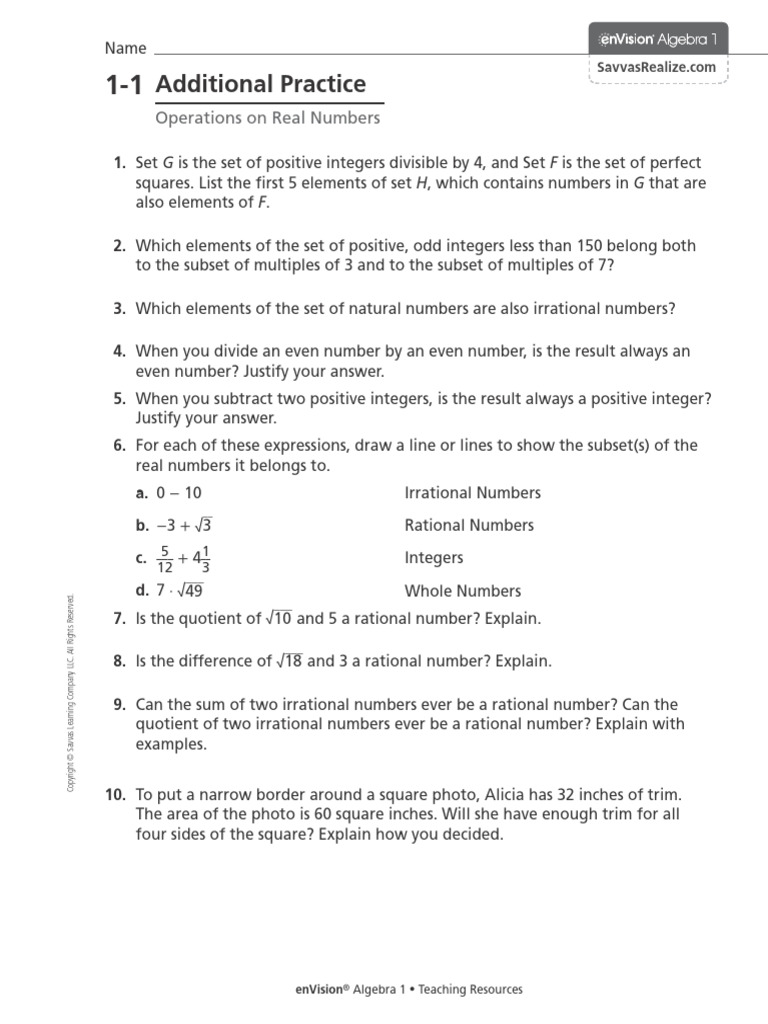 1-1 - Additional Practice PDF | PDF | Numbers | Rational Number