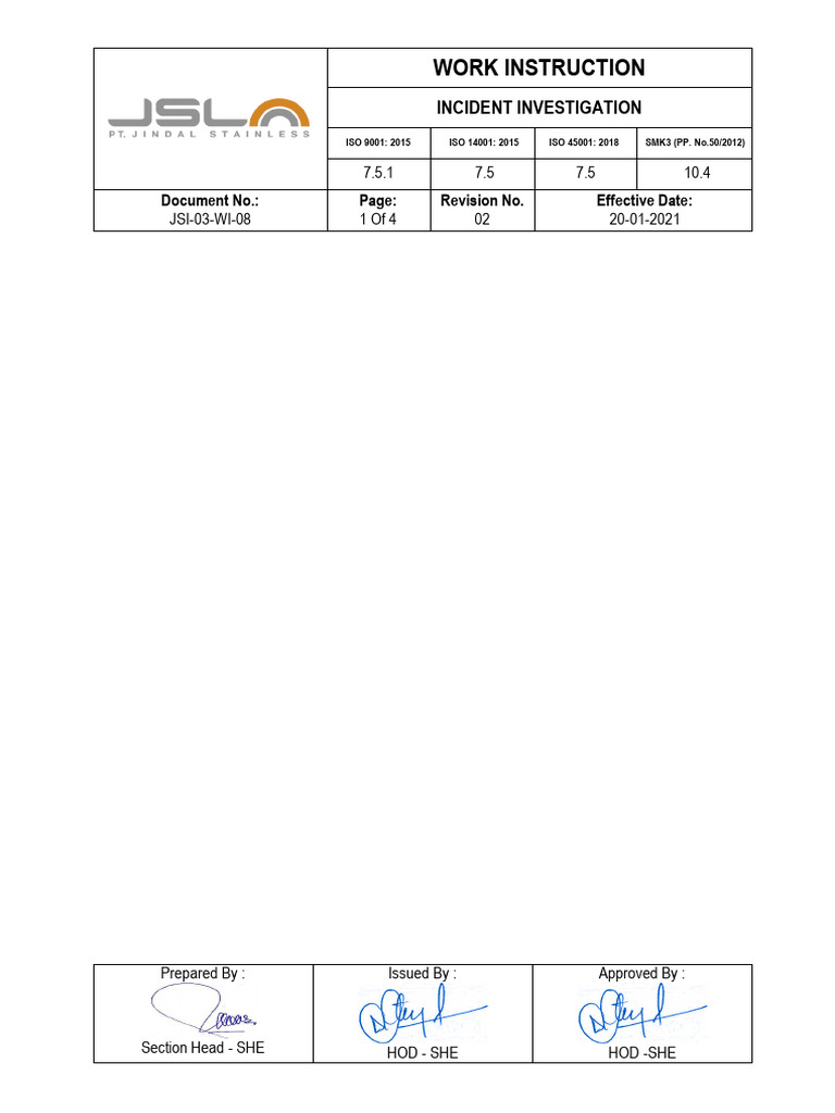JSI-03-WI-08 Incident Investigation | PDF