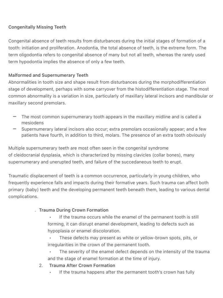 Congenital Tooth Anomalies and Trauma | PDF | Human Tooth | Orthodontics