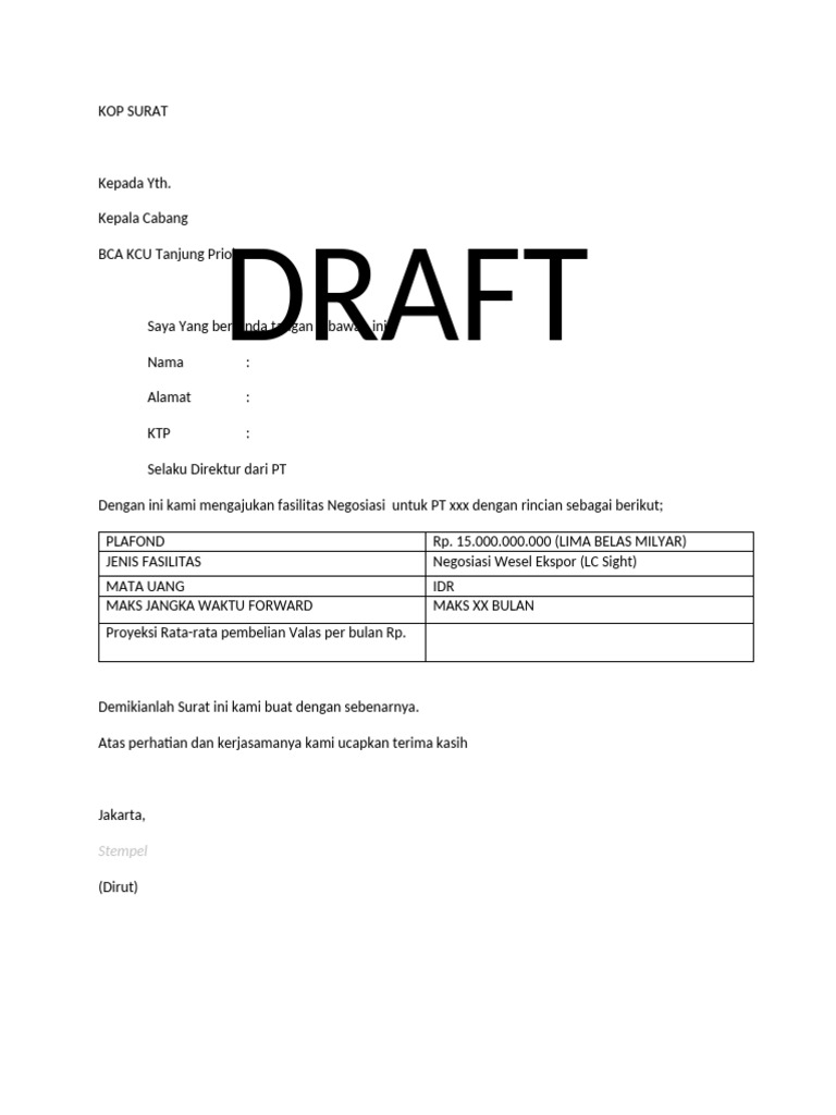 Draft Surat Permohonan NEGO DISKONTO | PDF