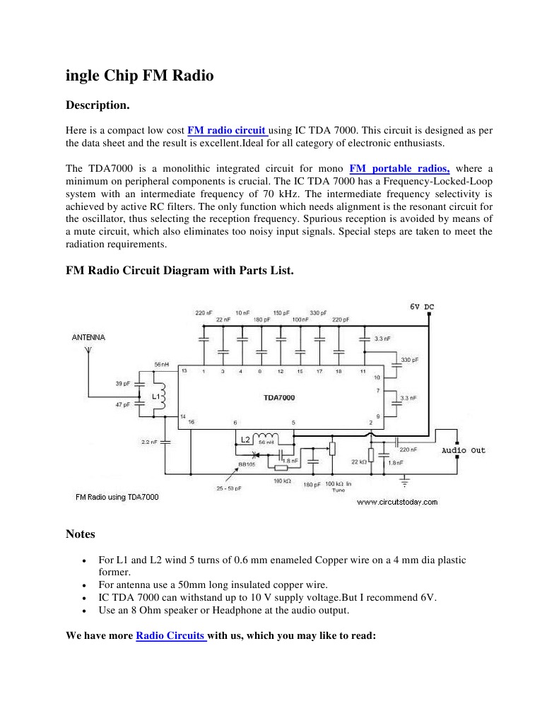 Single Chip FM Radio Circuit Guide | PDF | Transmitter | Radio
