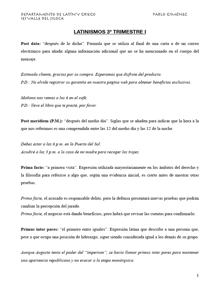 Latinismos y sus significados en contexto | PDF