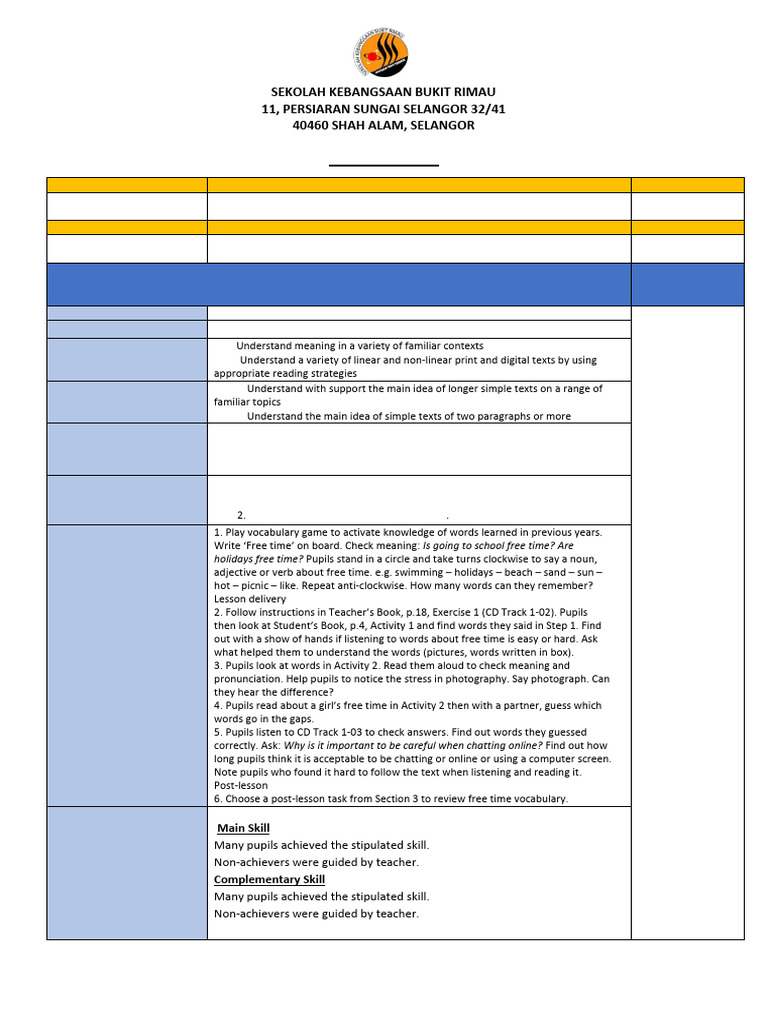 english lesson plan week 6 | PDF | Vocabulary | Lesson Plan