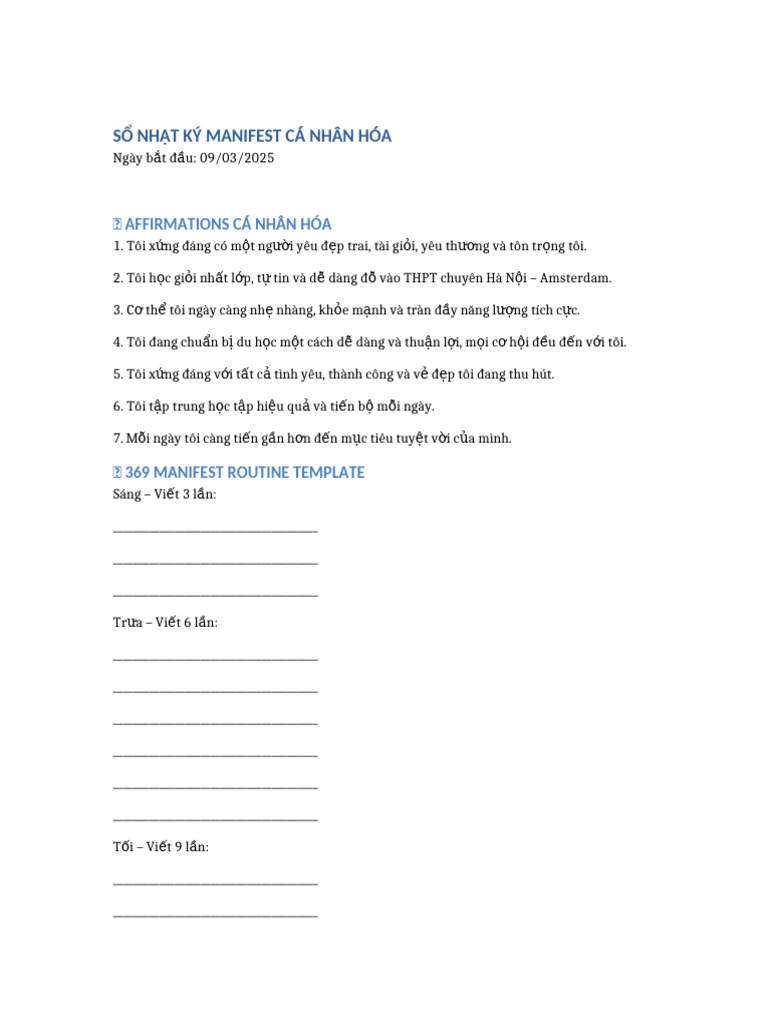 So Nhat Ky Manifest Ca Nhan Hoa | PDF